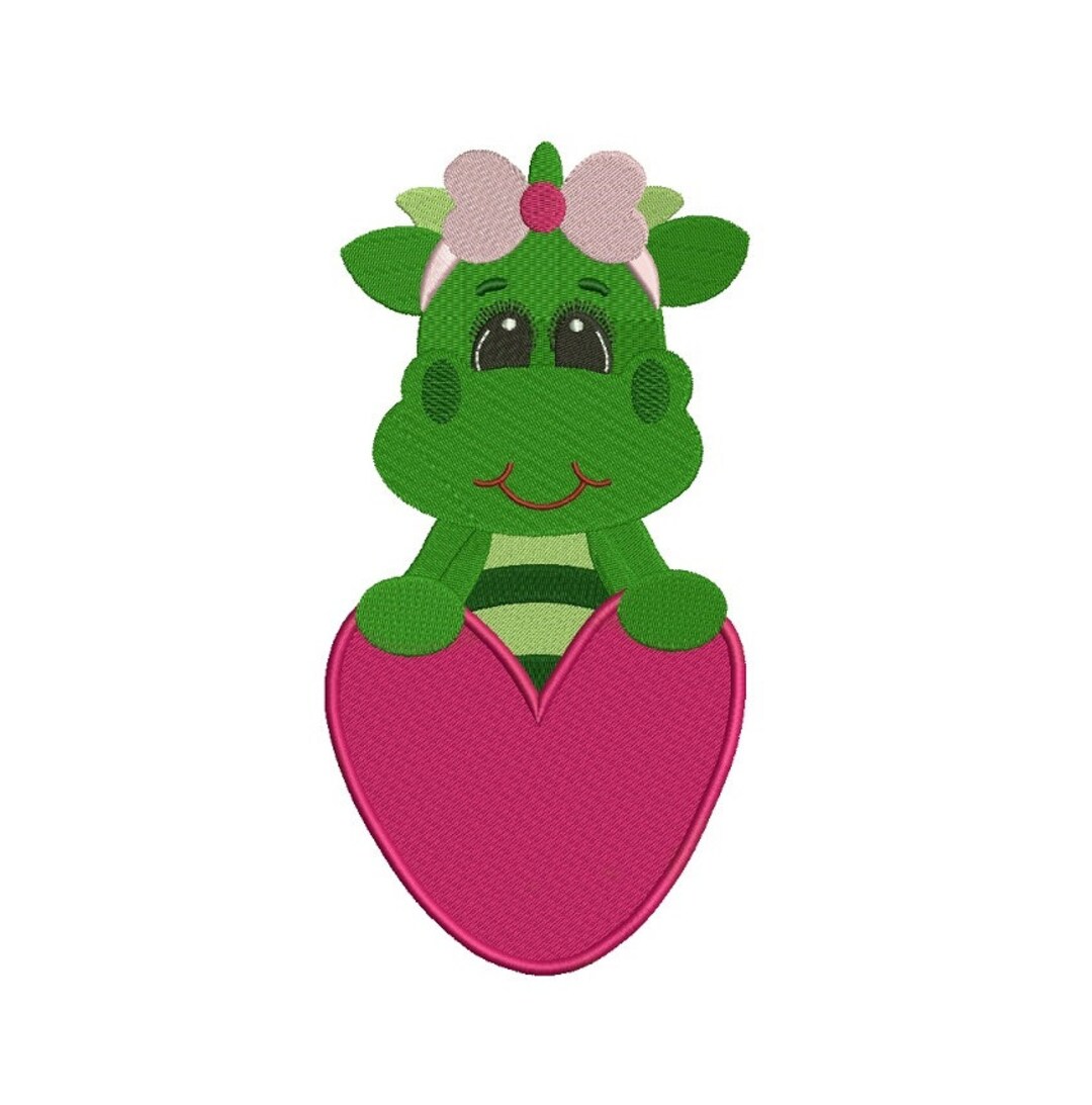 Dino With Big Heart Machine Embroidery Filled Design Digitized Pattern ...