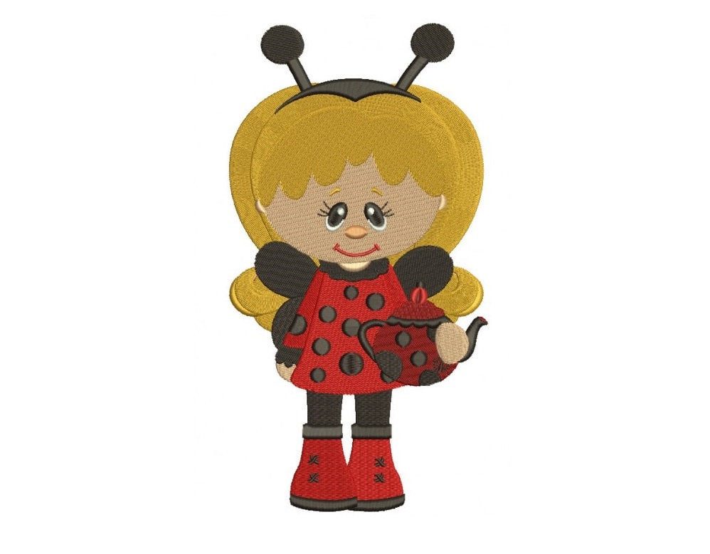 Girl Ladybug Filled Machine Embroidery Digitized Design Pattern ...