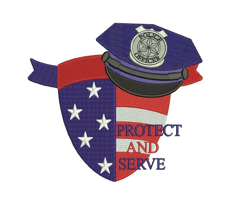Protect and Serve Police Badge and Cap Filled Machine Embroidery ...
