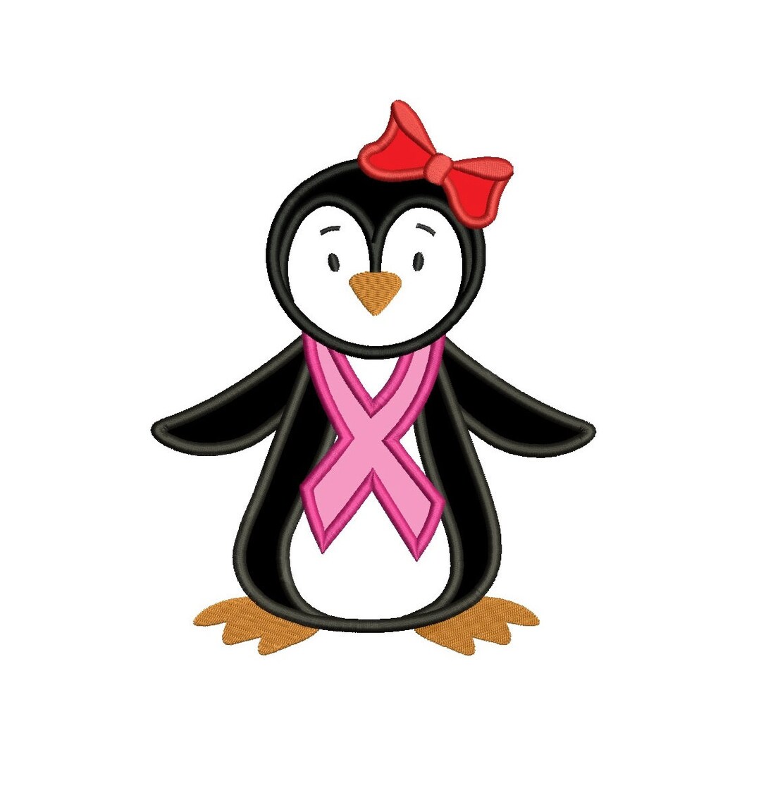 Penguin Wearing Breast Cancer Awareness Ribbon Applique Machine ...