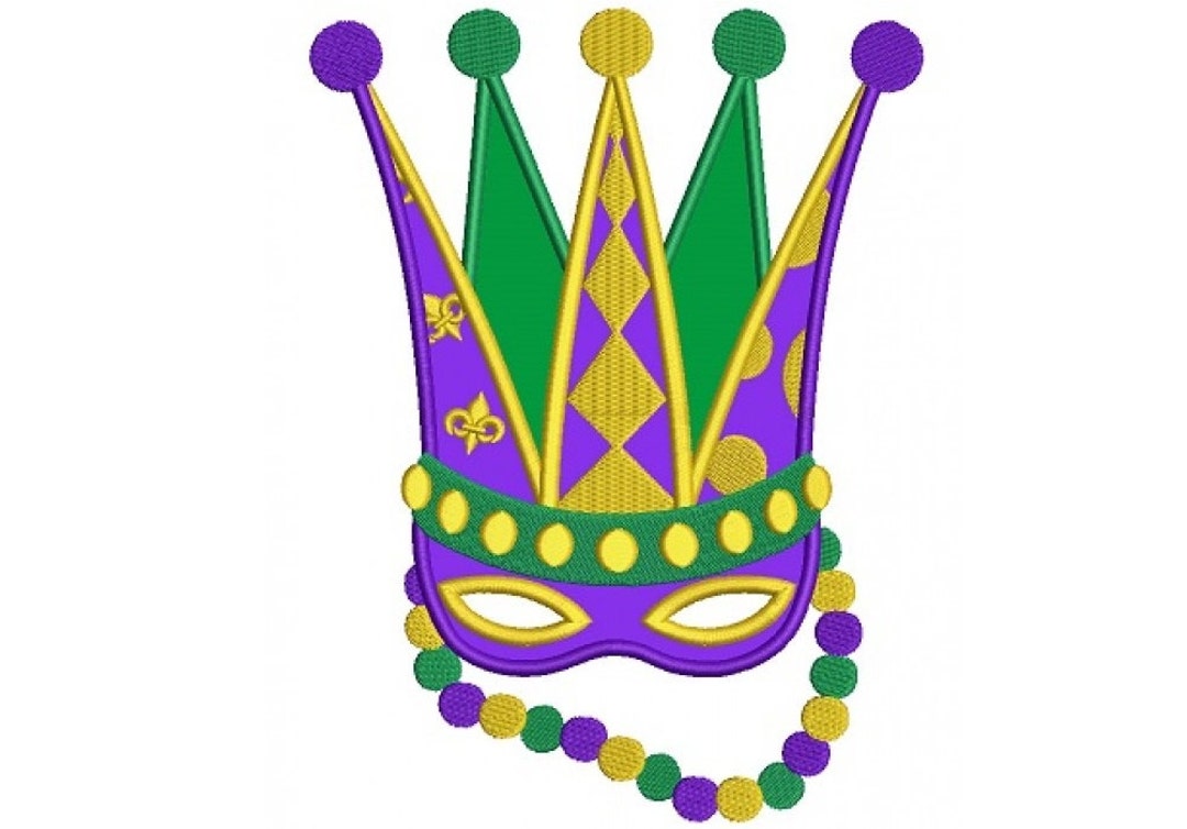 Tall Mardi Gras Jester Hat Mask With Feathers Applique Machine ...