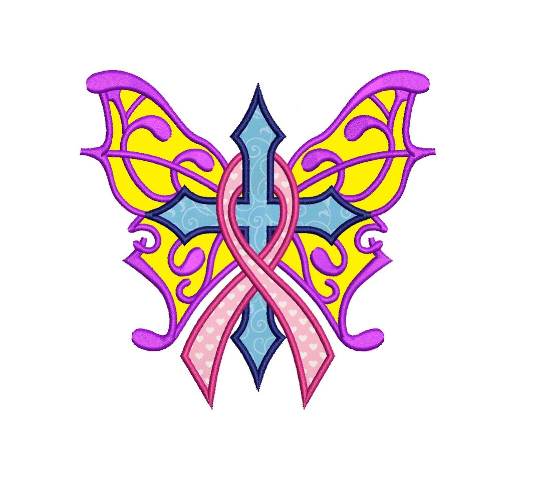 Support Breast Cancer Cross With Ribbon Applique Machine Embroidery ...