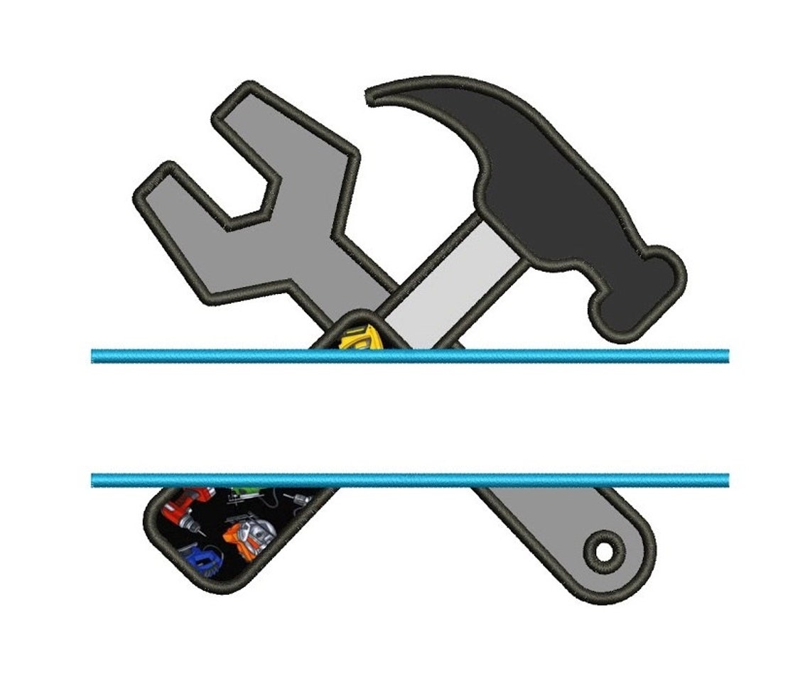 Hammer and a Wrench Split Applique Mechanic Handyman Machine Embroidery ...