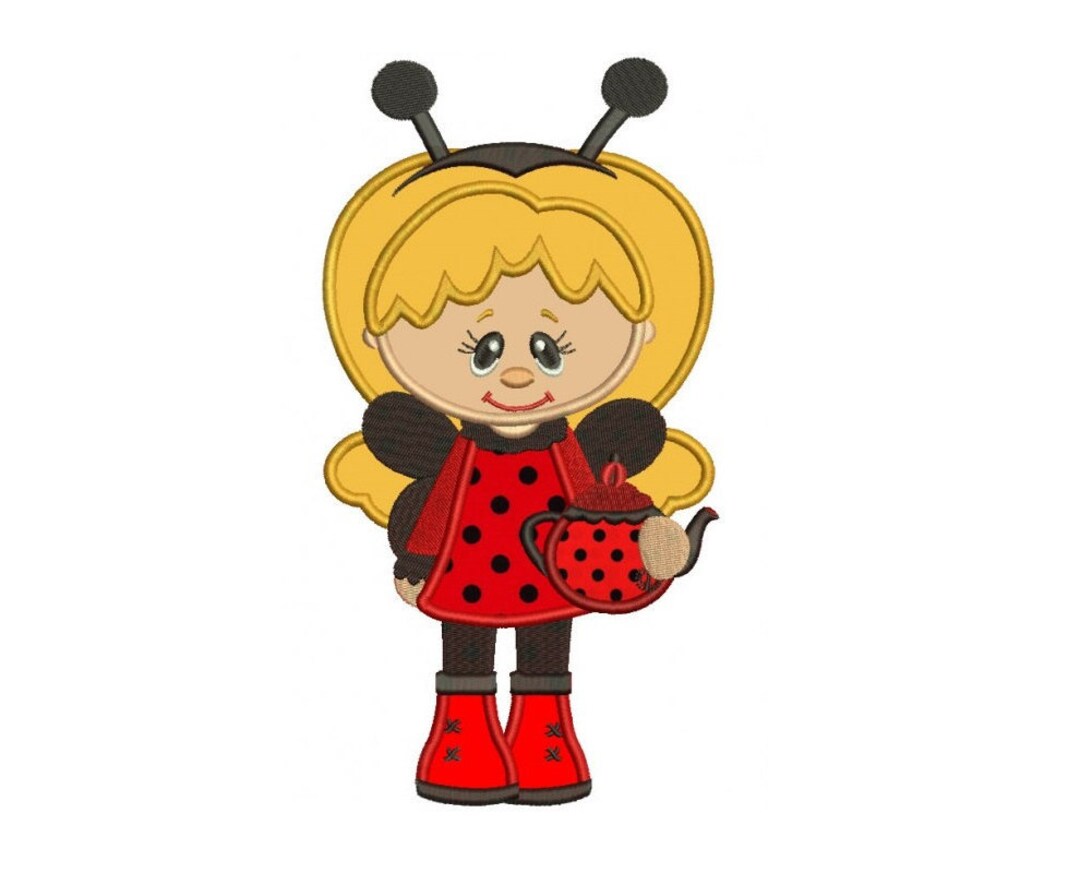 Girl Ladybug Applique Machine Embroidery Digitized Design Pattern ...