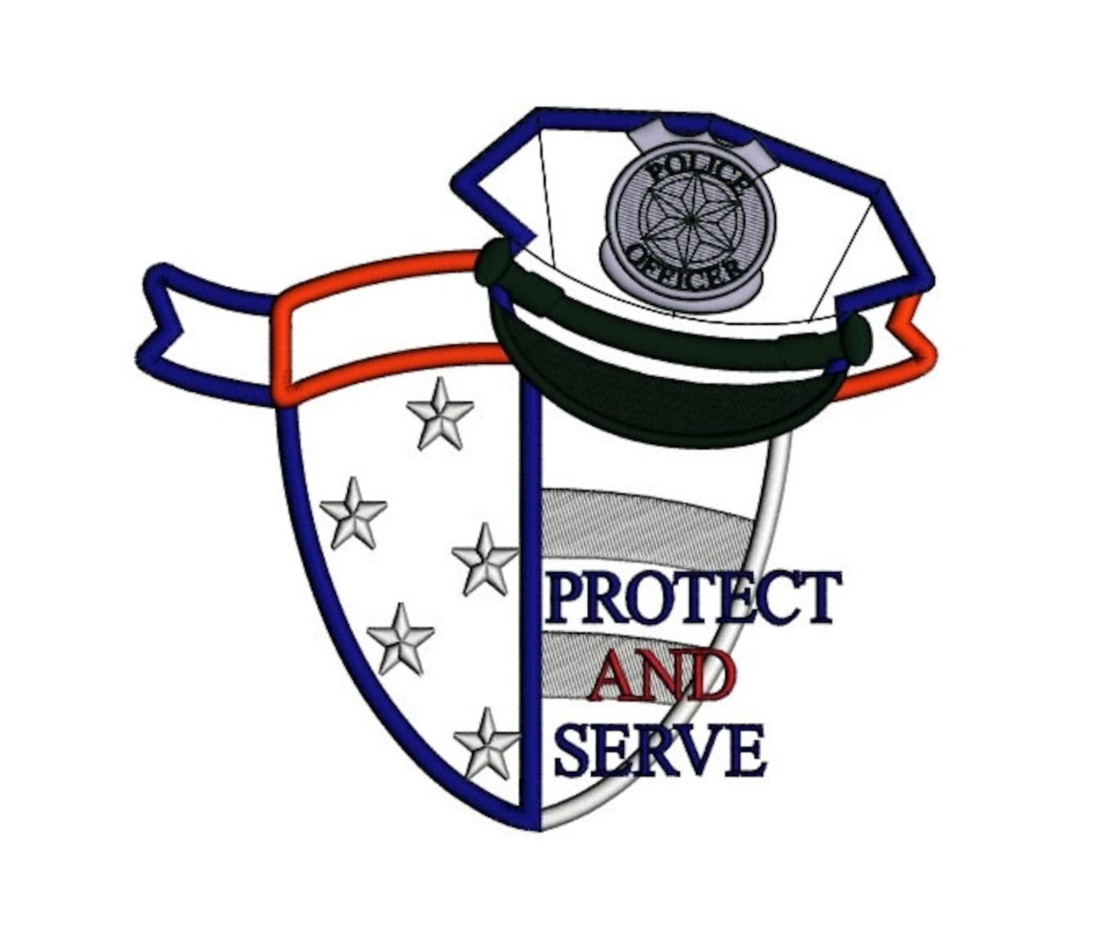 Protect and Serve Police Badge and Cap Applique Machine Embroidery ...