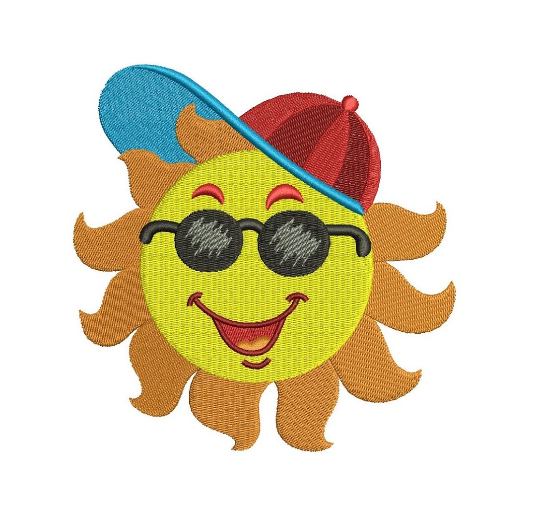 Sun Wearing a Cap Summer Machine Embroidery Filled Digitized Design ...