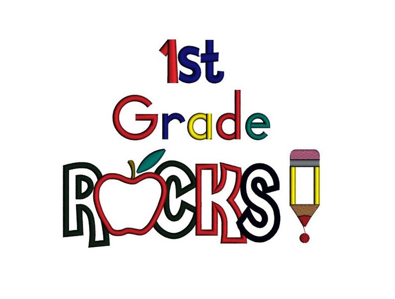 1st Grade Rocks Applique School Machine Embroidery Digitized Design ...