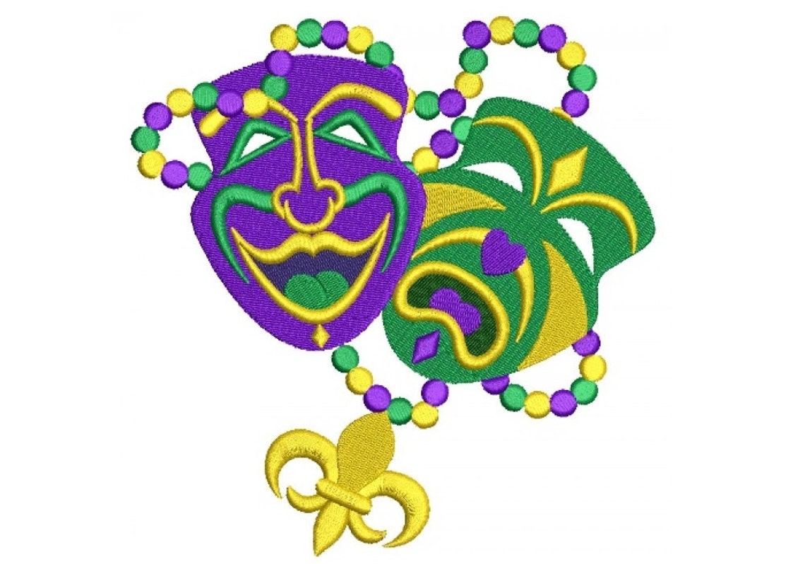 Happy and Sad Theater Mardi Gras Mask Filled Machine Embroidery ...