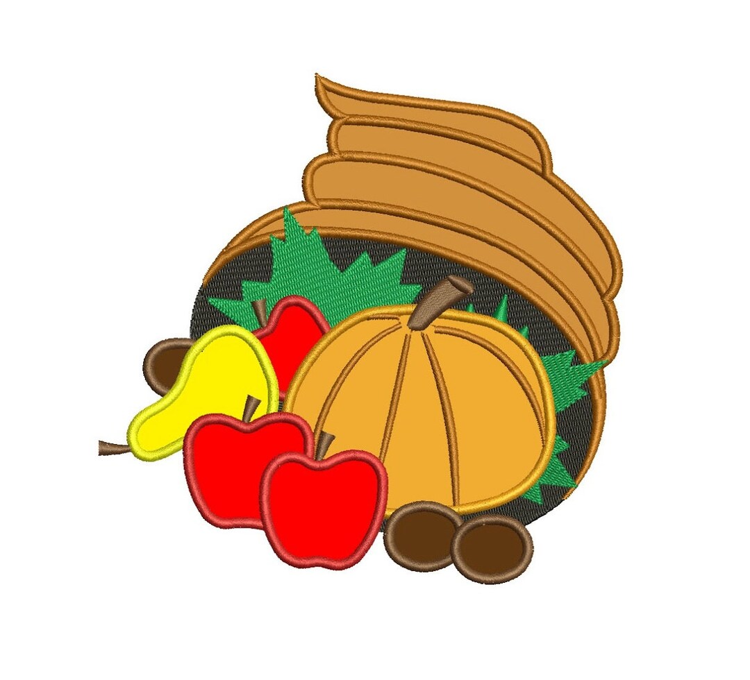 Thanksgiving Cornucopia Basket Applique Machine Embroidery Digitized ...