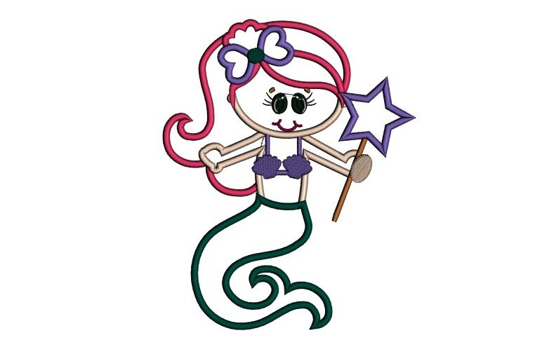 Little Mermaid Applique Machine Embroidery Digitized Design Pattern ...