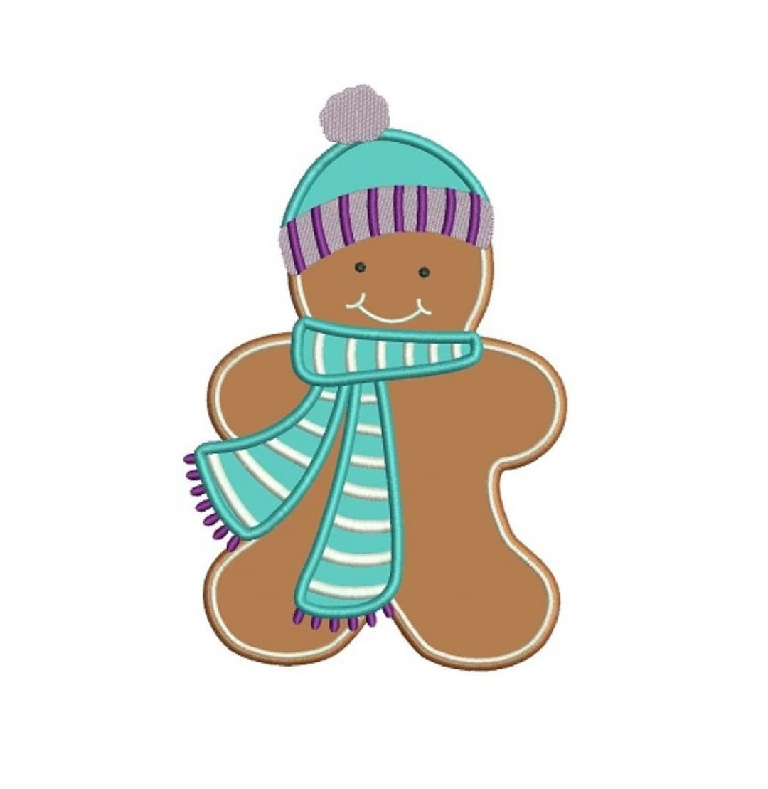 Ginger Bread Man With a Scarf Applique Machine Embroidery Digitized ...
