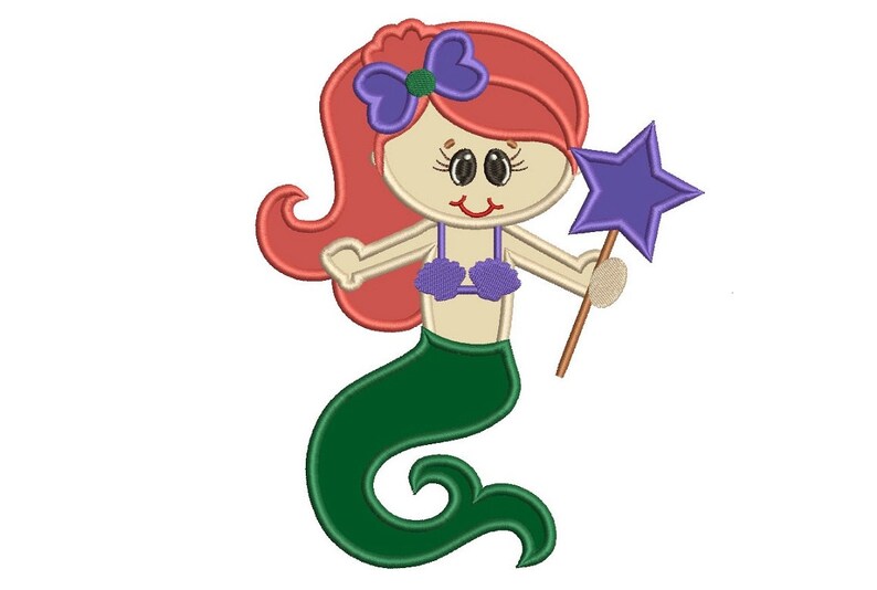 Little Mermaid Applique Machine Embroidery Digitized Design Pattern ...