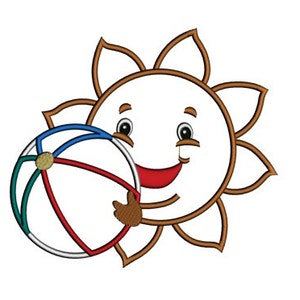 Sun Applique With a Beach Ball Summer Machine Embroidery Digitized ...