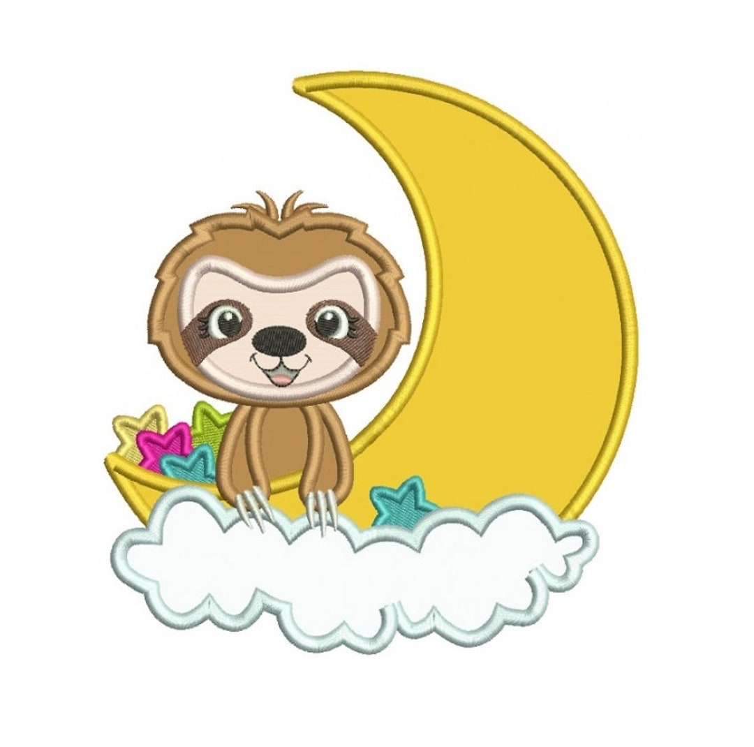 Cute Little Mongoose Sitting on the Moon Applique Machine Embroidery ...