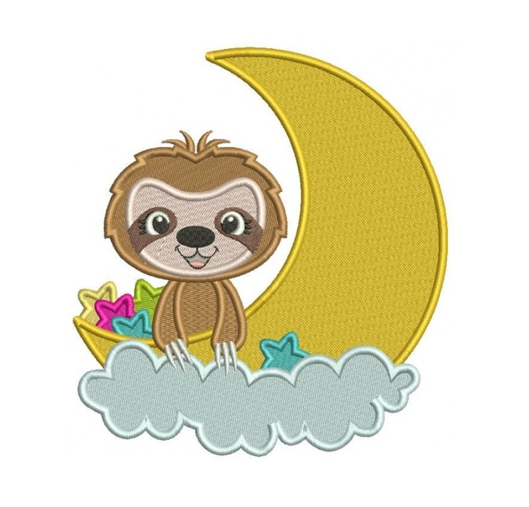 Cute Little Mongoose Sitting on the Moon Filled Machine Embroidery ...