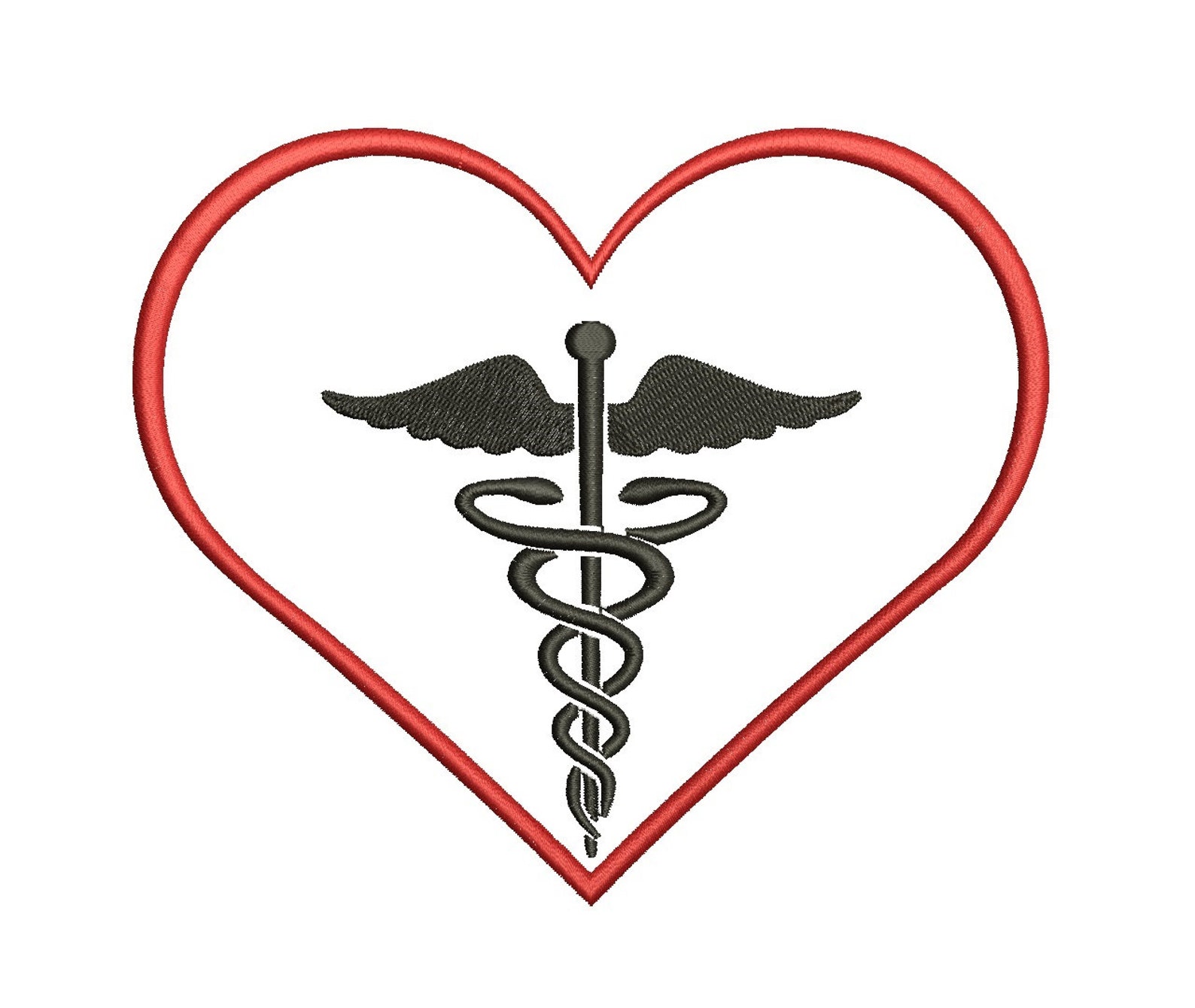 Caduceus Inside Heart Medical Machine Embroidery Digitized - Etsy