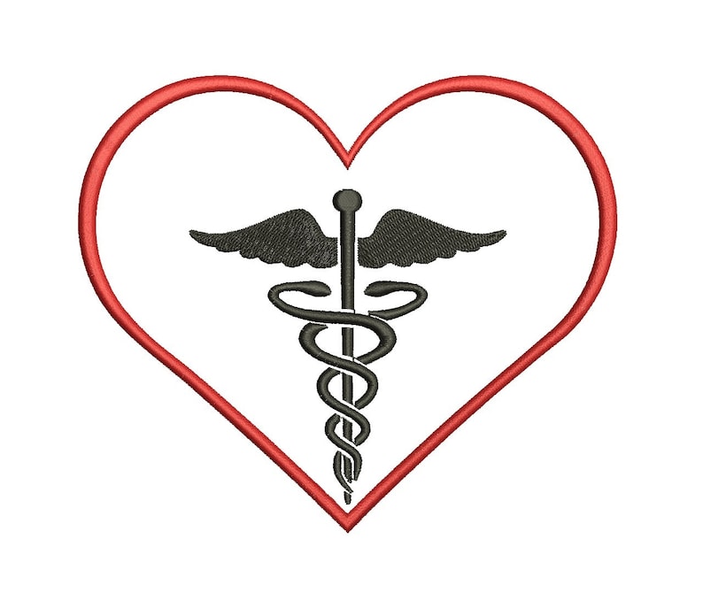 Caduceus Inside Heart Medical Machine Embroidery Digitized Applique ...