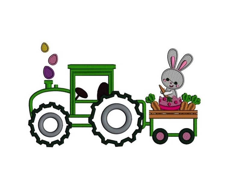 Bunny inside Tractor Eating Carrots Applique Machine | Etsy
