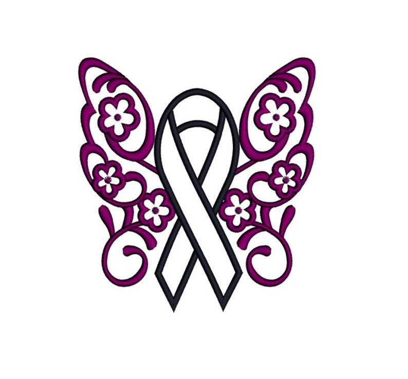 Breast Cancer Awareness Applique Ribbon With Fancy Wings - Etsy