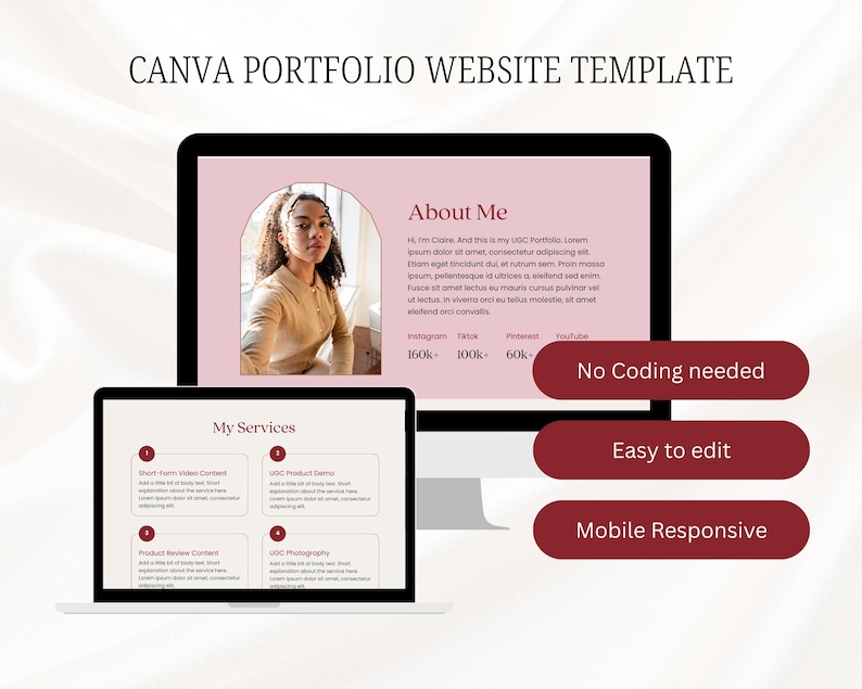 Red and Pink UGC Portfolio Canva Website Template for Social Media ...