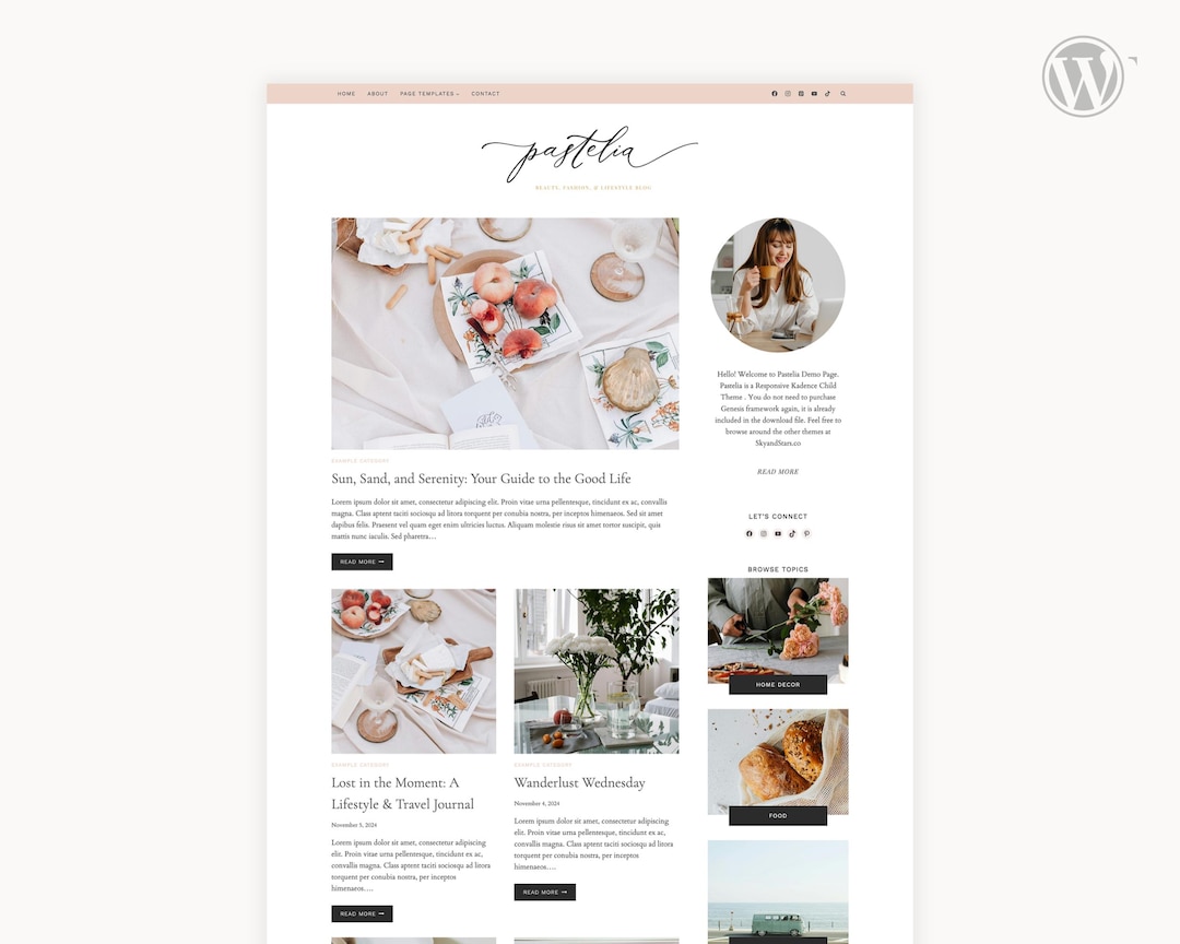 Pastel Pink Wordpress Template | Minimal Blog Design | Mommy Blog Theme ...