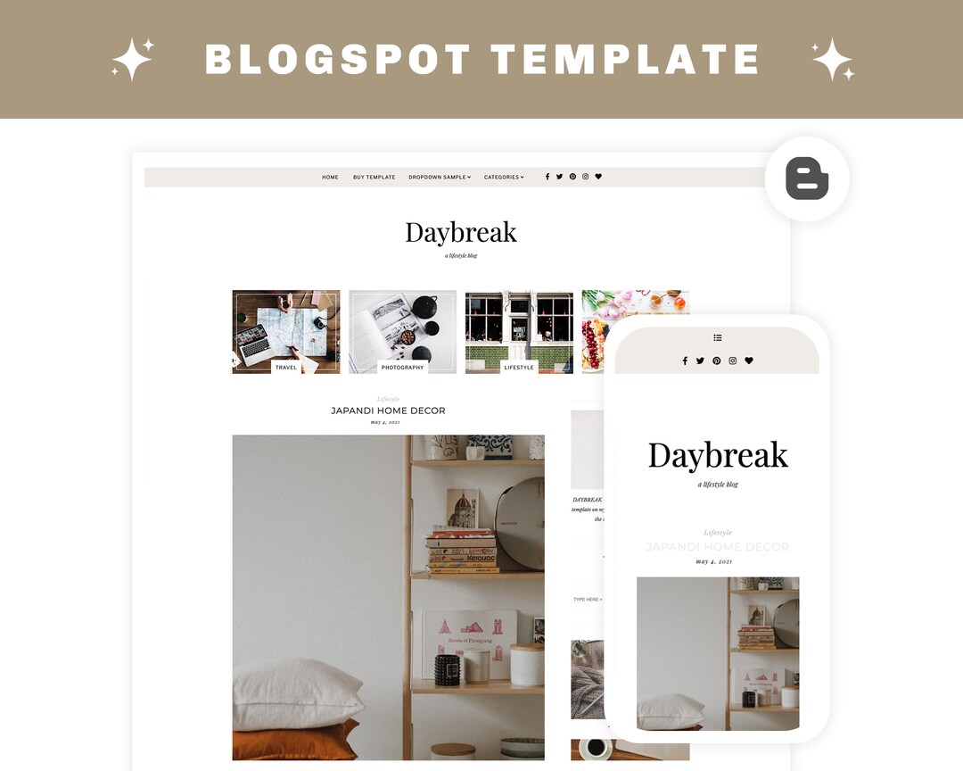 Premade Blogger Template Responsive Mobile Blogger Template Blogspot ...