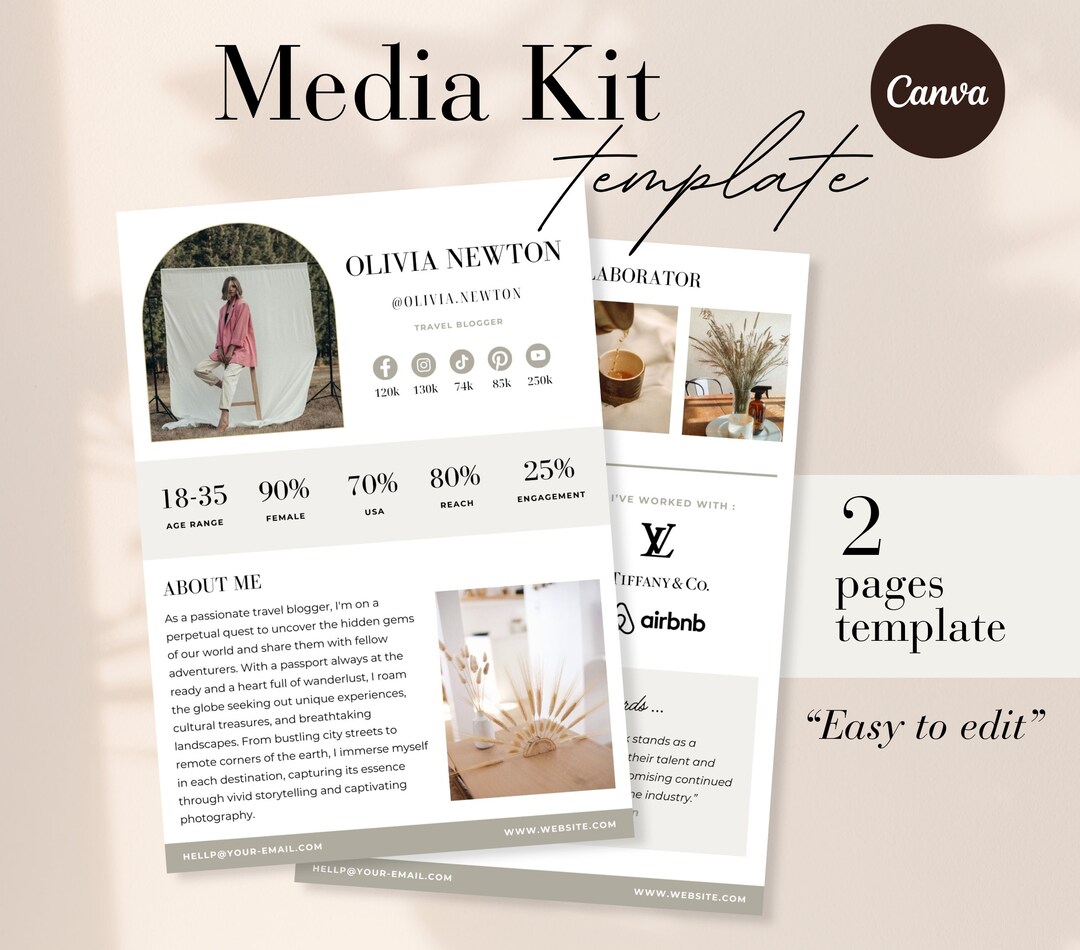 2 Page Canva Media Kit Template, Influencer Media Kit Rate Card ...
