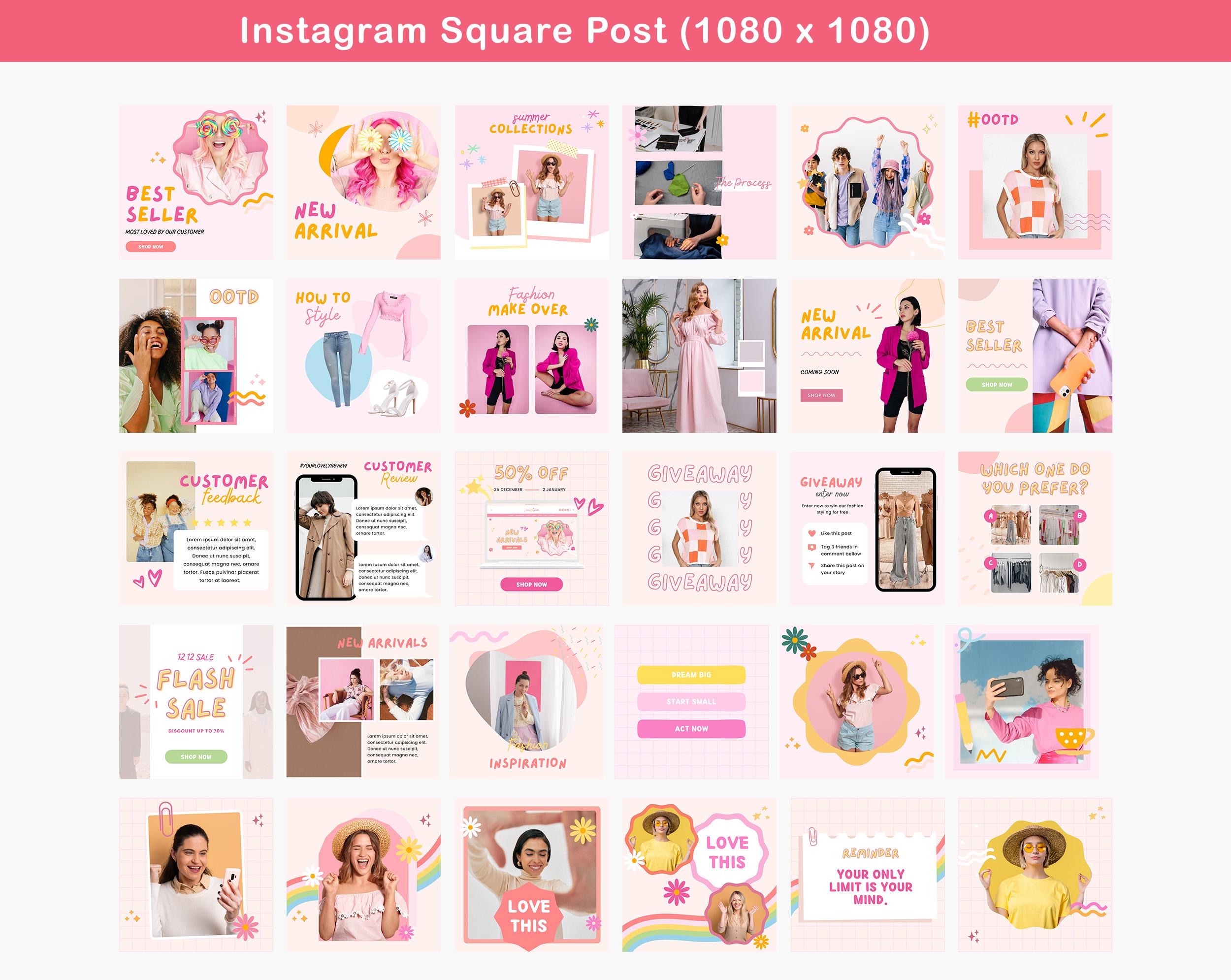 Colorful Instagram Template Bundle for Fashion Boutique Ecommerce Shop ...