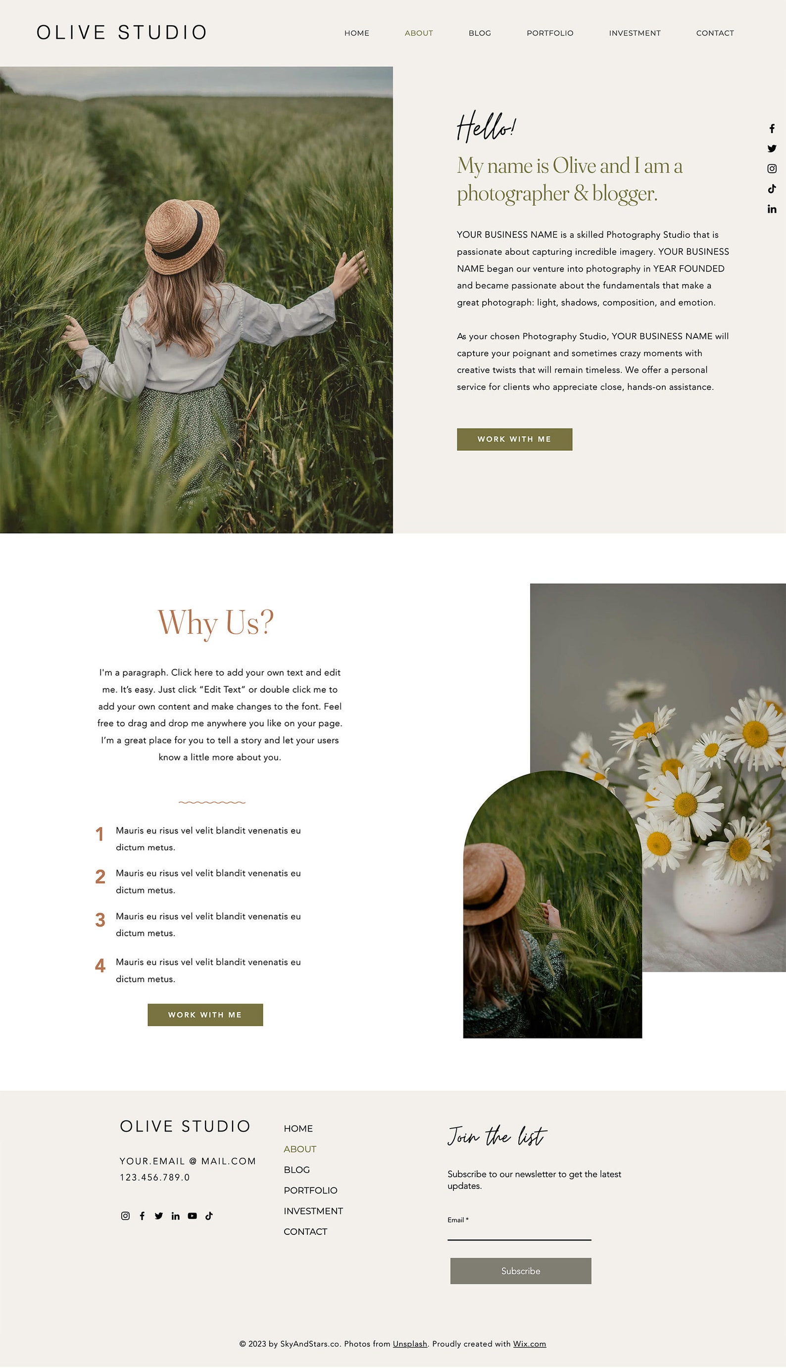 WIX Photography Website Template, WIX Olive Color Website Design, WIX ...