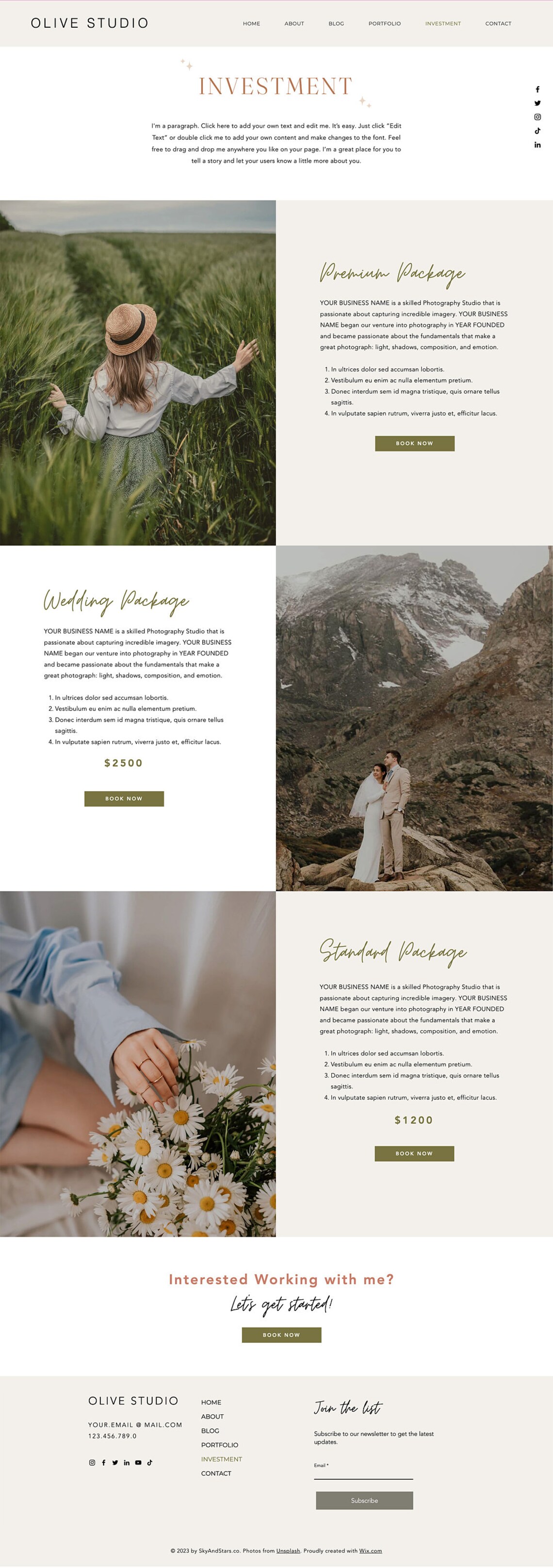 WIX Photography Website Template, WIX Olive Color Website Design, WIX ...