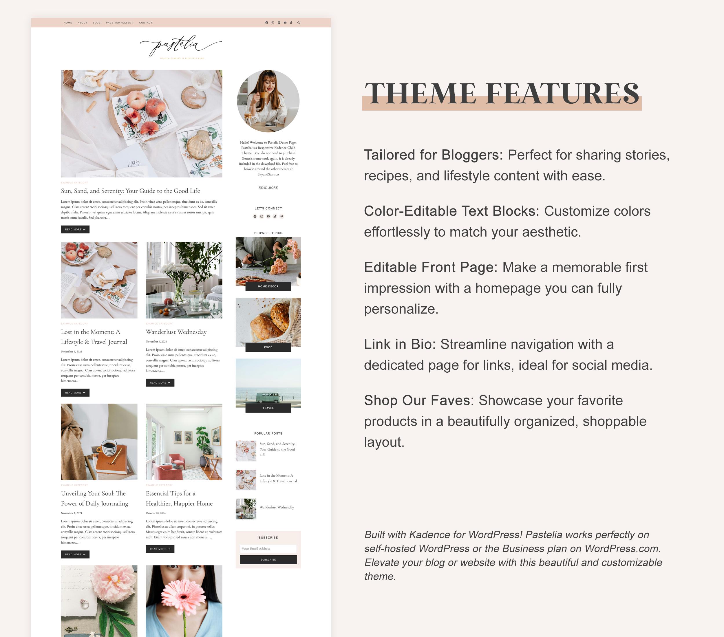 Pink Feminine Wordpress Theme - Pastel Pink Wordpress Template ...