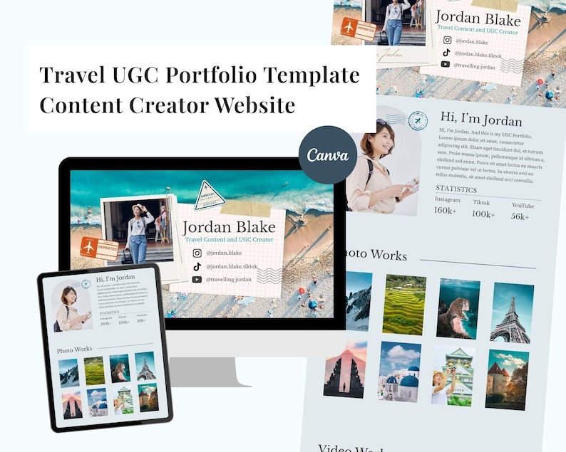 Travel UGC Portfolio Website Template | Canva Influencer Media Kit ...