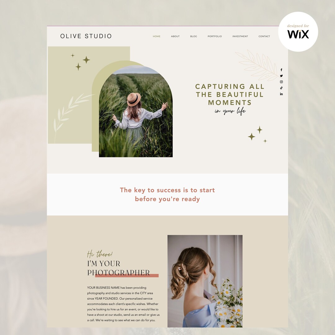 WIX Photography Website Template, WIX Olive Color Website Design, WIX ...