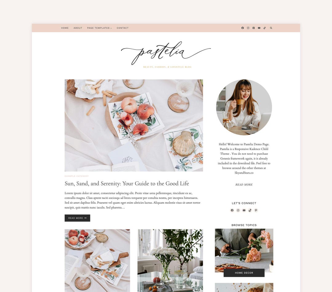 Pink Feminine Wordpress Theme - Pastel Pink Wordpress Template ...