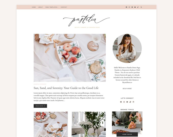 Pink Feminine Wordpress Theme - Pastel Pink Wordpress Template ...