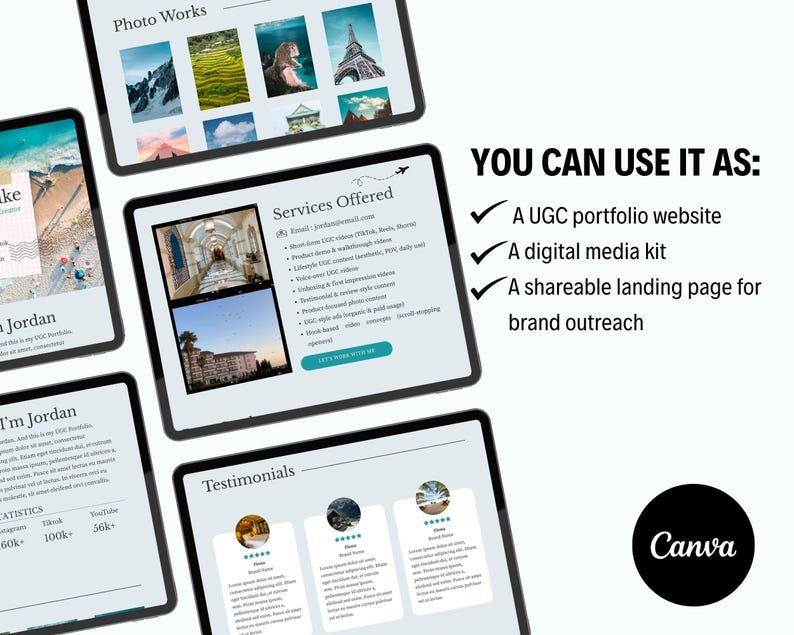 Travel UGC Portfolio Website Template | Canva Influencer Media Kit ...