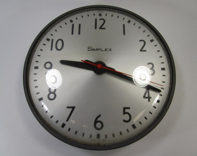 Vintage Simplex School House Wall Clock Industrial Metal and Glass ...