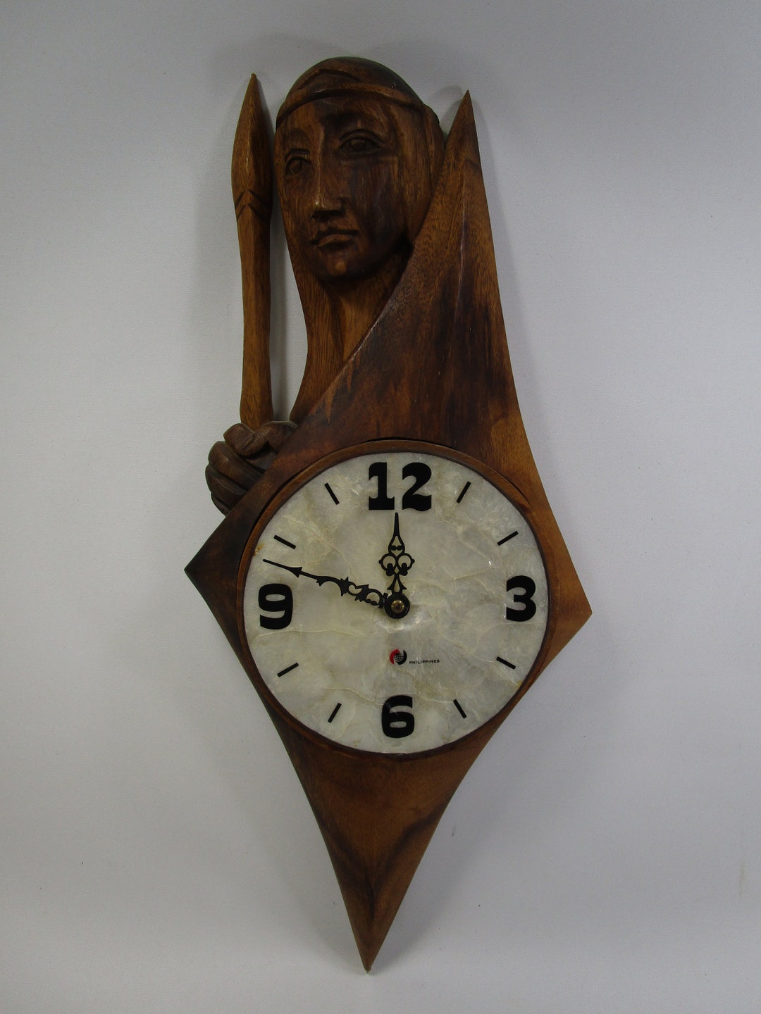 Vintage Mid Century Wall Clock Teak Man Warrior Sculpture - Etsy