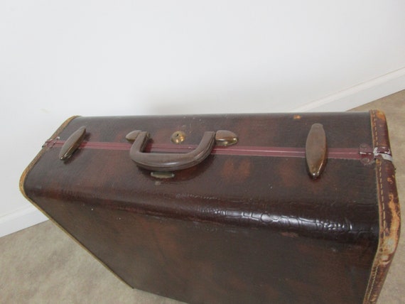 Vintage Brown Samsonite Suitcase Leather Alligator Lu… - Gem