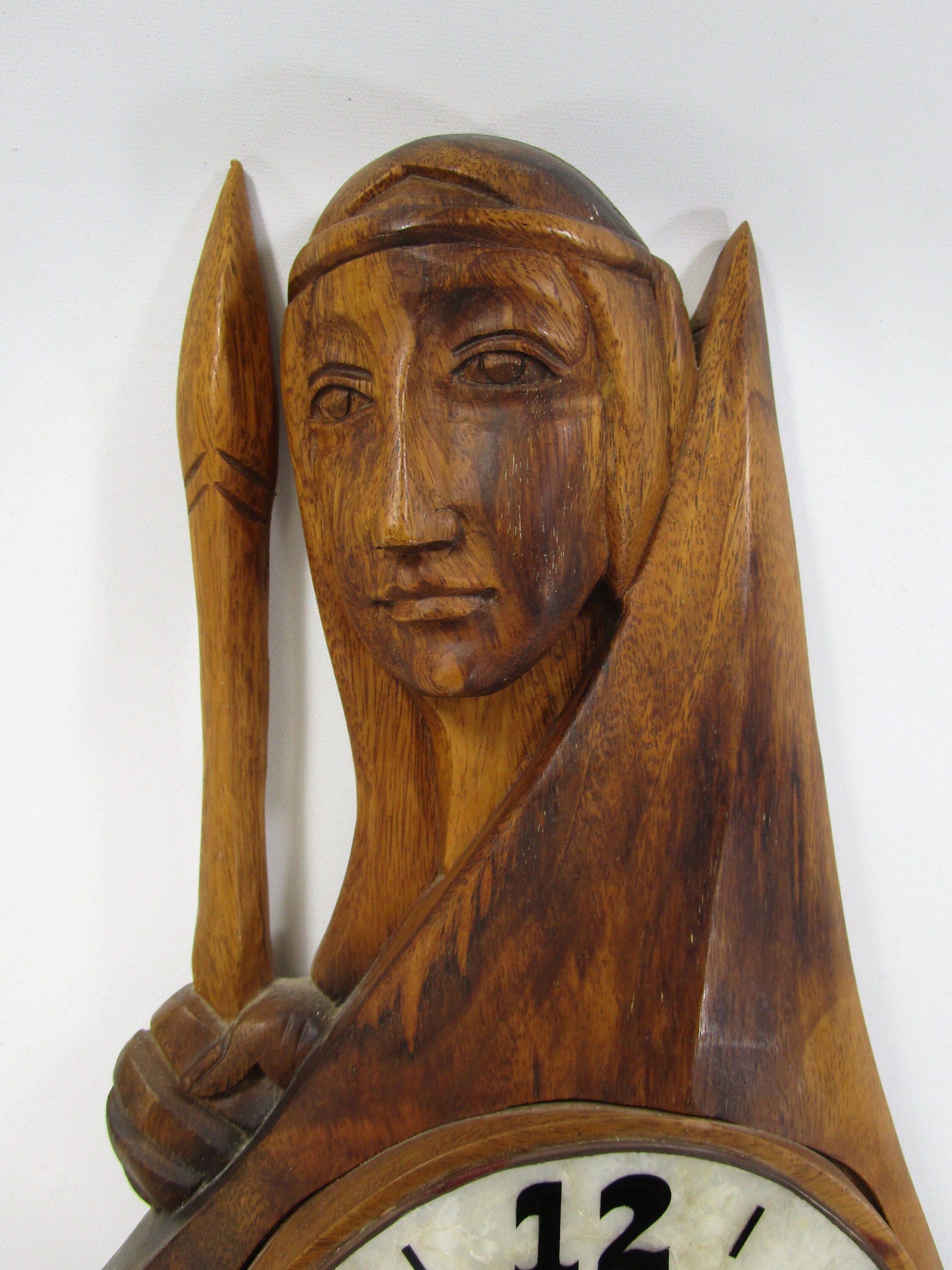 Vintage Mid Century Wall Clock Teak Man Warrior Sculpture | Etsy