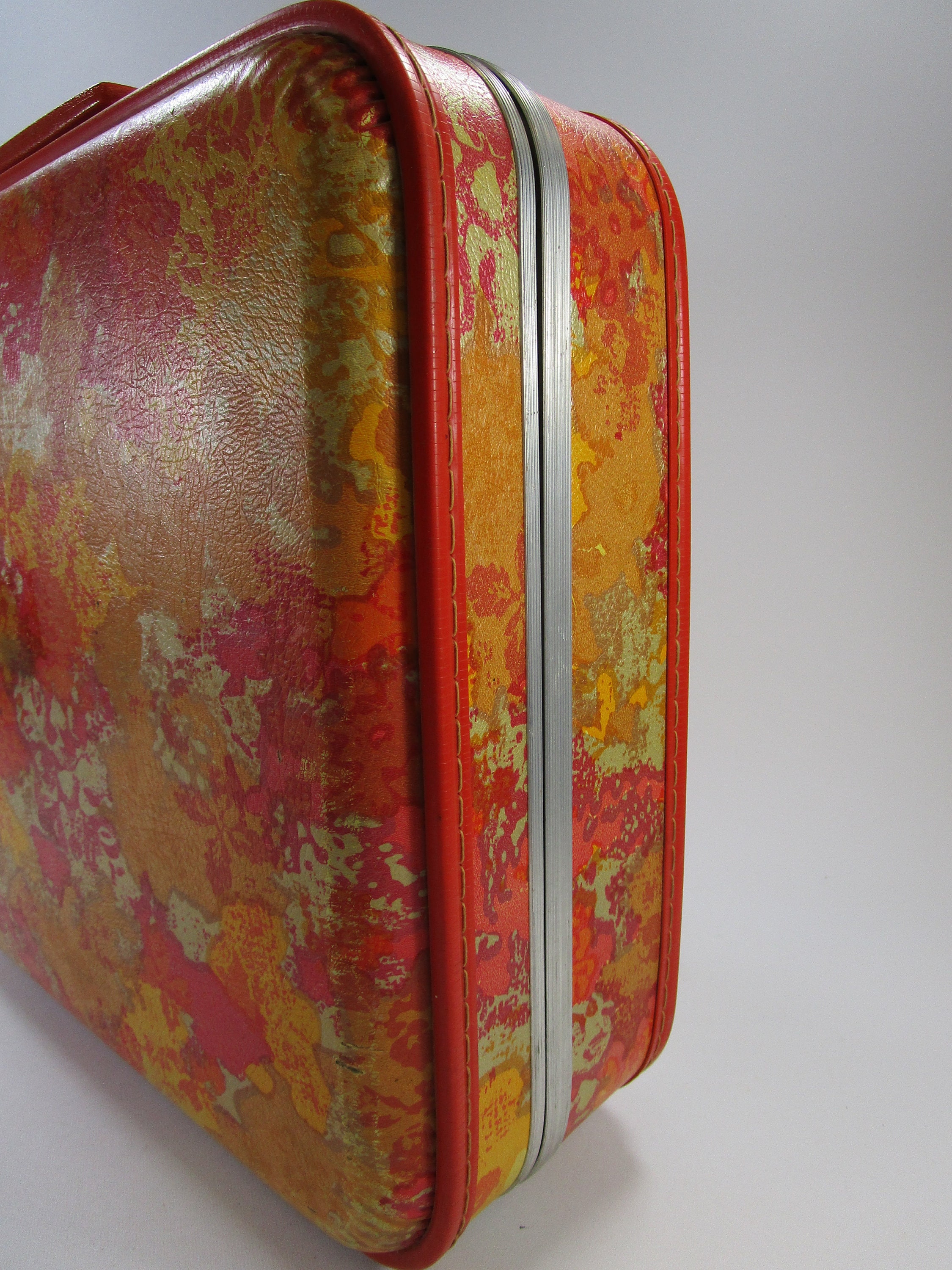 Vintage Red and Gold Small Suitcase | Etsy