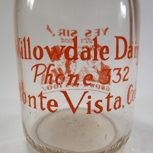 Vintage Willowdale Dairy Monte Vista Colorado Milk Bottle - Etsy