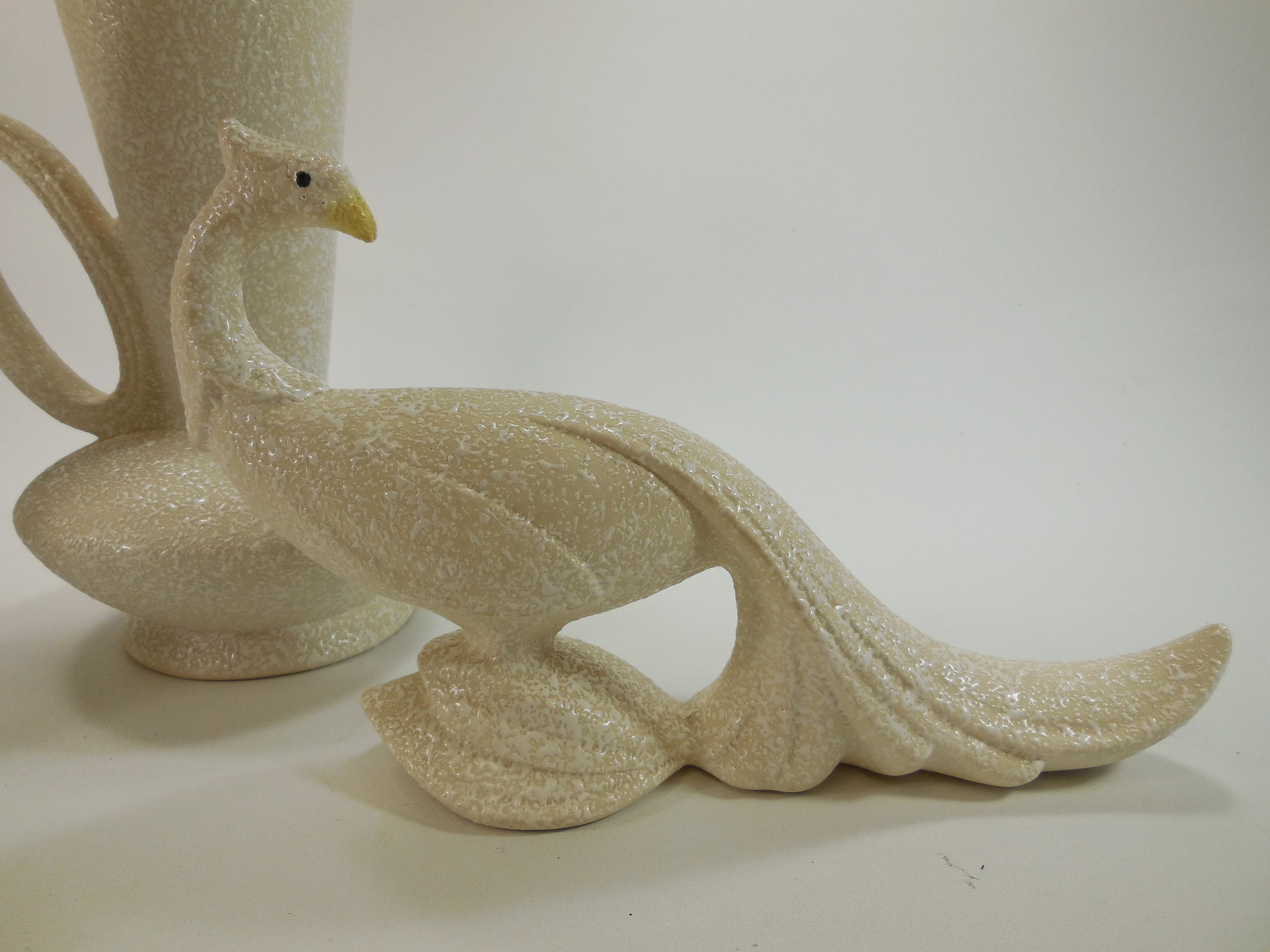Pair of retro ceramic peacock statues and vase | Etsy
