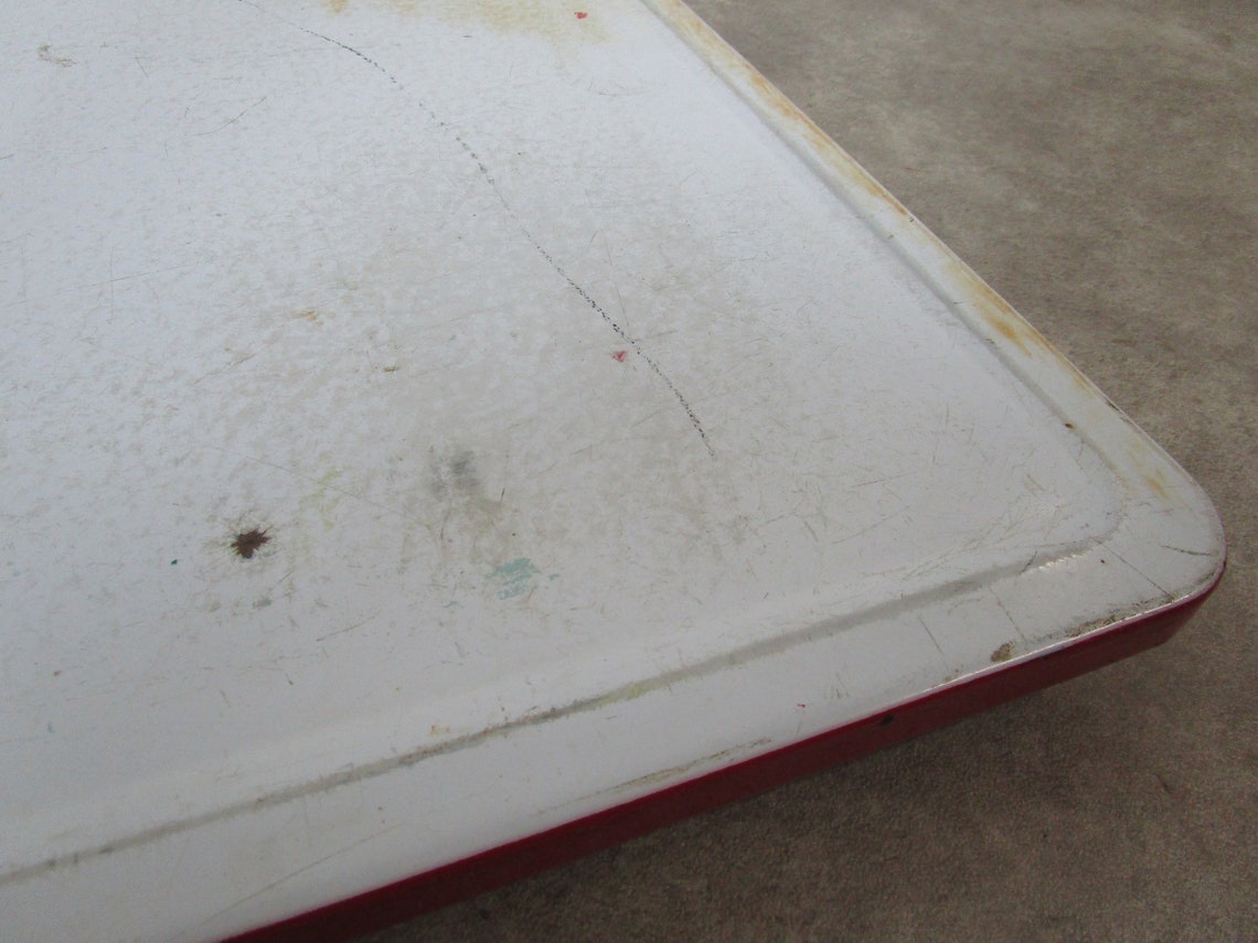 Vintage Retro Porcelain Enameled Red and White Table Top - Etsy