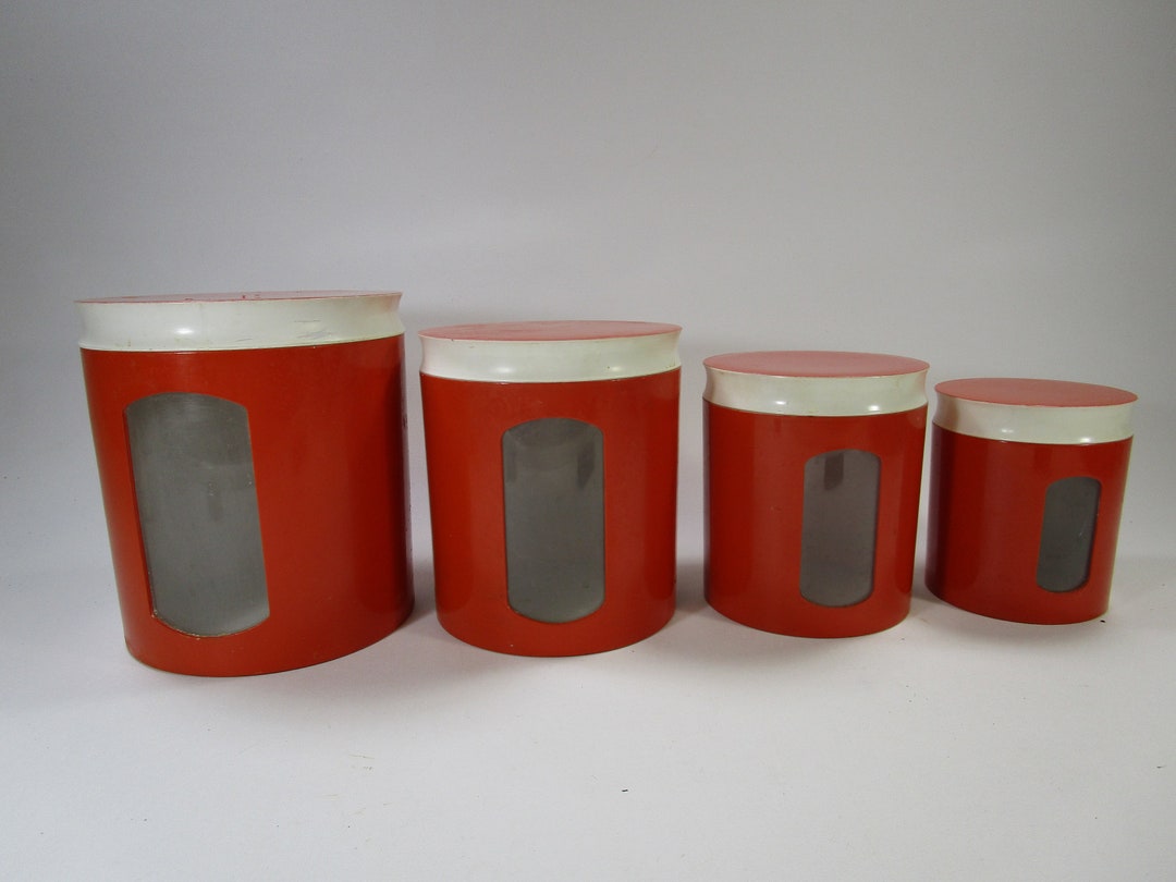Set of 4 Vintage Red Orange Copco Kitchen Canisters - Etsy Sweden