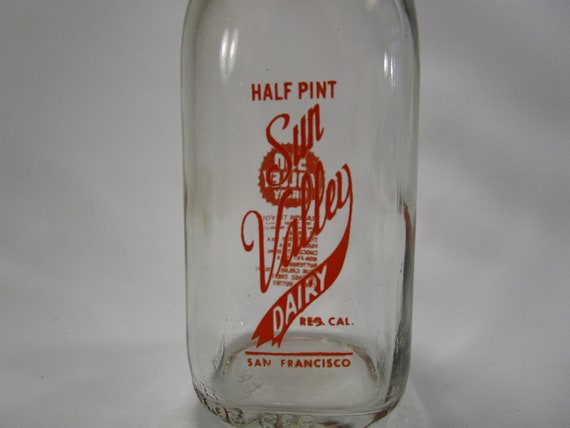 Vintage half pint Sun Valley Dairy San Francisco California milk bottle ...