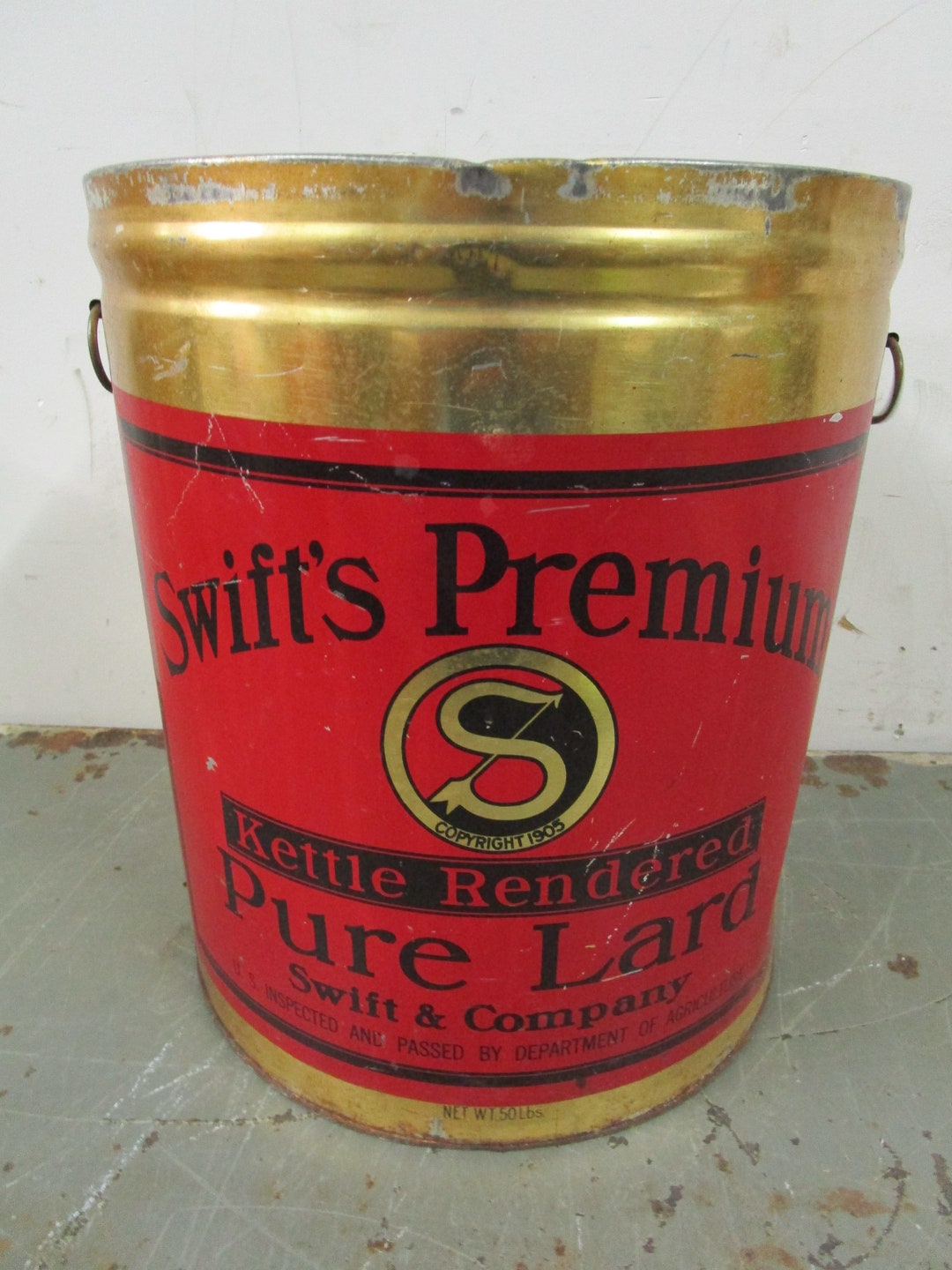 Large Vintage Swifts Pure Lard Premium 50lb Tin Advertising Can - Etsy