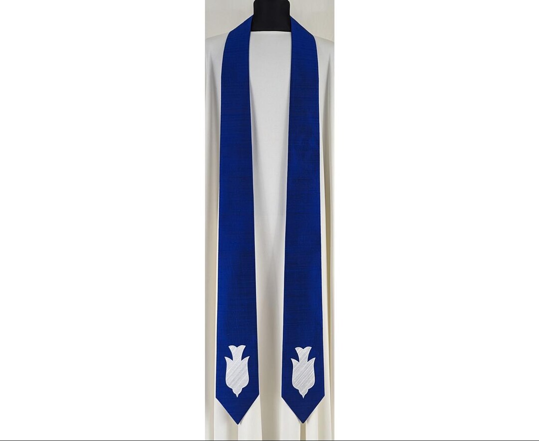 Blue Clergy Stole Made From Silk Dupioni for Advent With White Doves ...