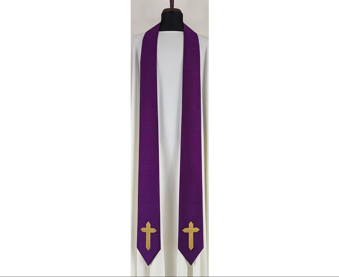 Purple Clergy Stole Made From Silk Dupioni for Lent With Crosses of ...