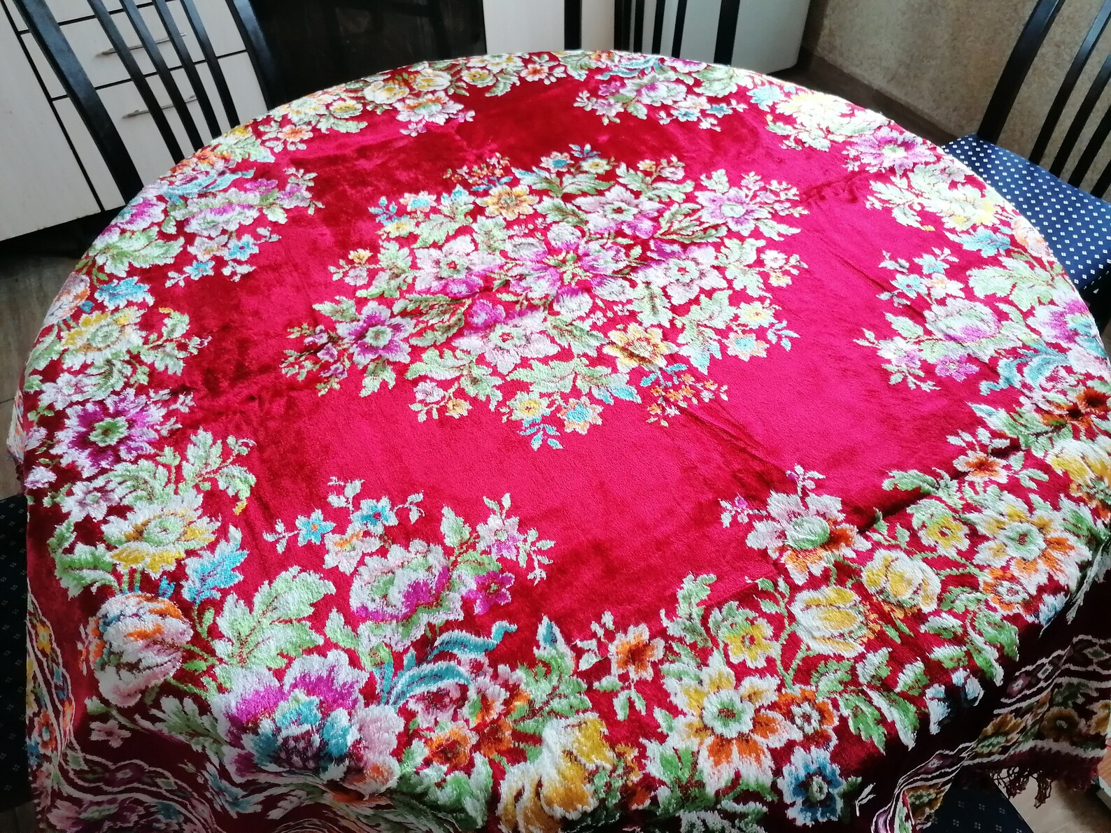 Vintage Red Velvet Tablecloth Italian MCM Colorful Floral | Etsy